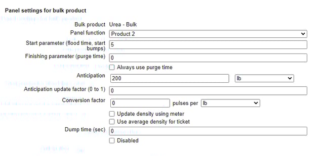 Panel Bulk Product Settings for Dry Systems